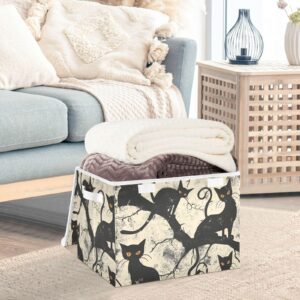 BOENLE Fabric Storage Bins with Lids and Handles Gothic Black Cats Tree Branch Large Collapsible Closet Storage Boxes