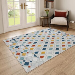 lahome 5x7 boho checkered area rug, geometric trellis modern rug for nursery, soft non slip washable rugs for hardwood floors bedroom sunroom