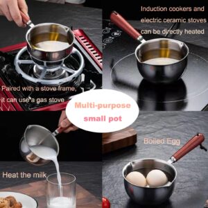 LIFTATAPA Butter Warmer Pot, Stainless Steel Milk Warmer with Wooden Handle for Seafood, Mini Butter Melting Pot Small Saucepan with Dual Pour Spouts for Stove Top Cooking(300ml)