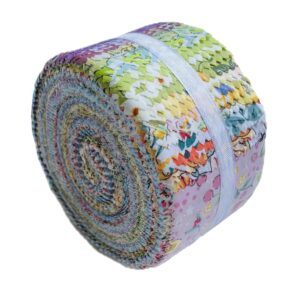 Jelly Roll Fabric 100% Cotton Quilting Fabric, 40 Pre-Cut Strips (2.5 x 44 Inch) for Quilting and Sewing - 20 Assorted Floral Prints -Flowering Season