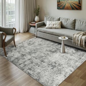 washable area rug for living room: 5x7 area rugs modern abstract rug neutral non-slip carpets for bedroom low pile dining room rugs non slip rugs for farmhouse office - grey