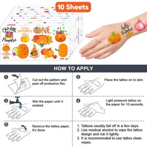 100 PCS Fall Little Pumpkin Autumn Halloween Temporary Tattoos Themed 1st First Birthday Party Decorations Supplies Favors Decor Cute Thanksgiving Stickers Gifts for Boys Girls School Prizes Carnival