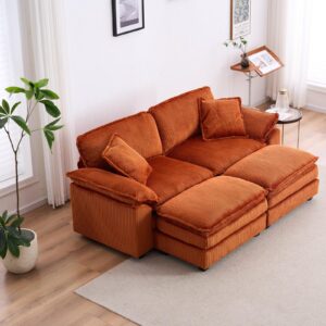 84" stupendous oversized double chaise lounges indoor, comfy corduroy chaise lounge sleeper chair with ottoman, convertible l shaped loveseat deep seat modular sectional sofa for living room (orange)