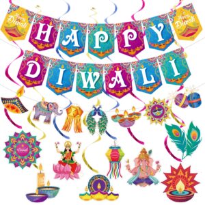 diwali decorations,happy diwali banner with diwali hanging swirls decorations for indian diwali festival party decoration kit for home.