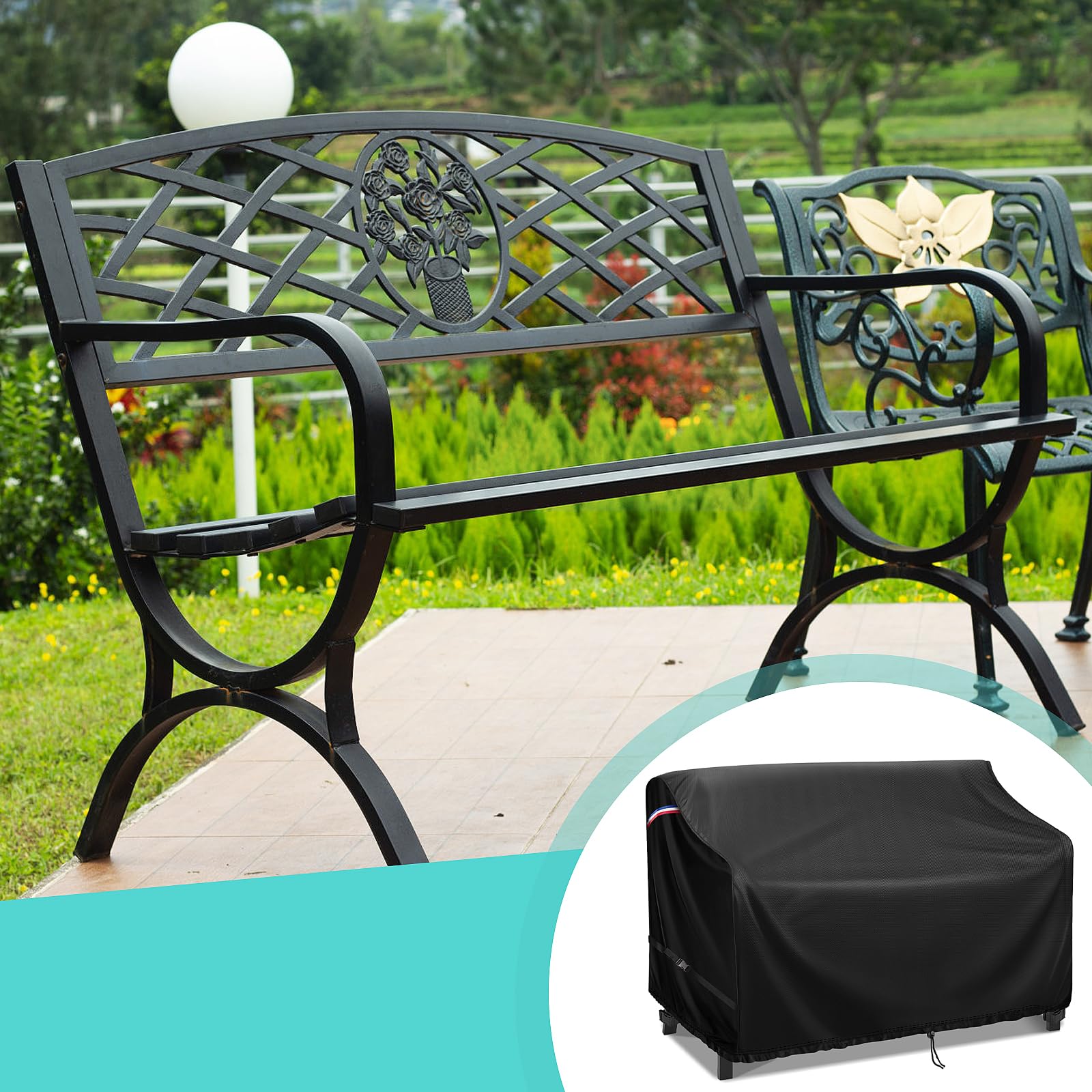 Augstone Patio Benches Cover for Outdoor Park Garden Benches with Backrest 2-Person Seater Chair Benches Waterproof Cover-51x25x32 in