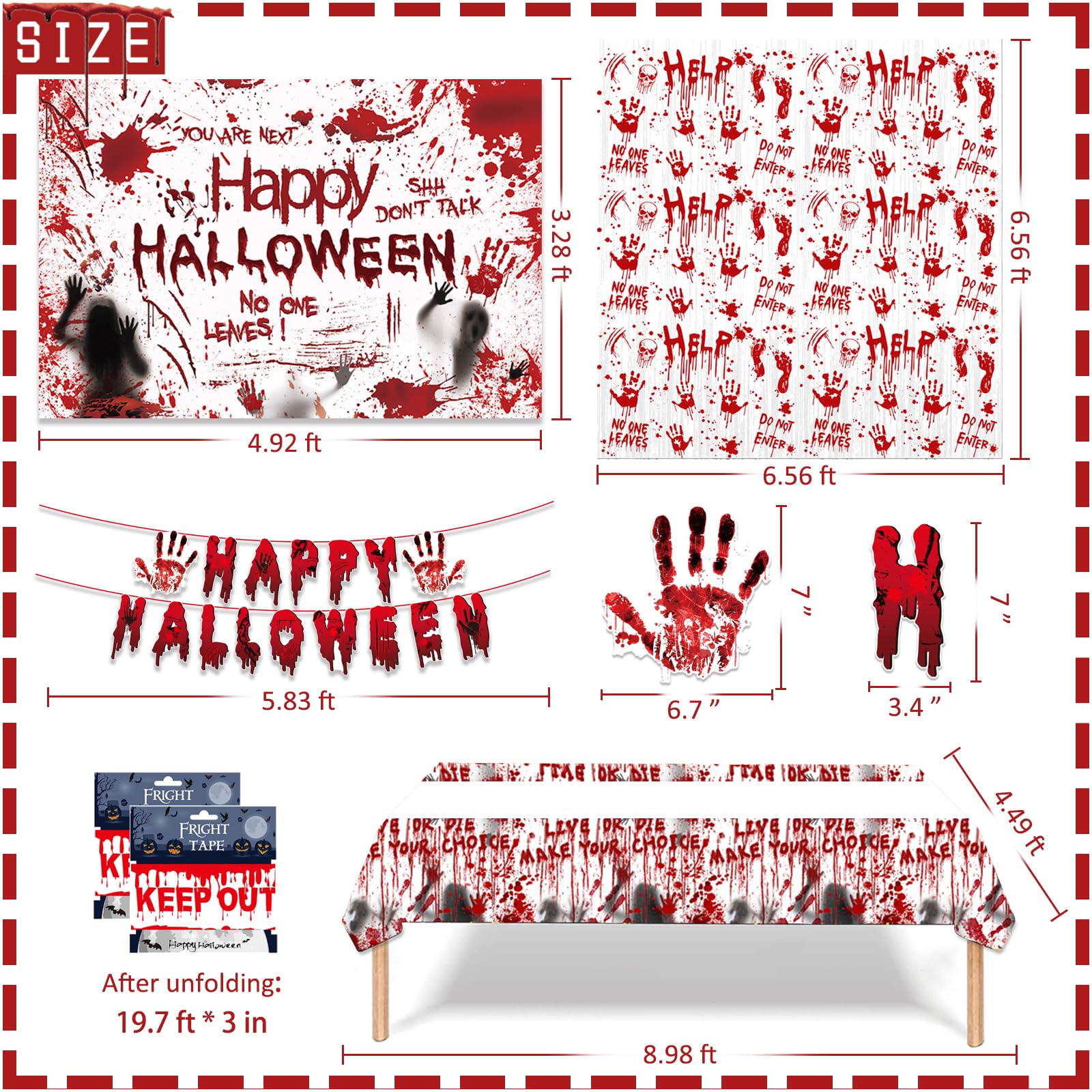 Halloween Party Supplies Tableware Set, Bloody Halloween Party Decorations, Halloween Scary Bloody Plates and Napkins Cups Plastic Tablecloth Dinnerware Set for Zombie Horror Theme Party Decorations