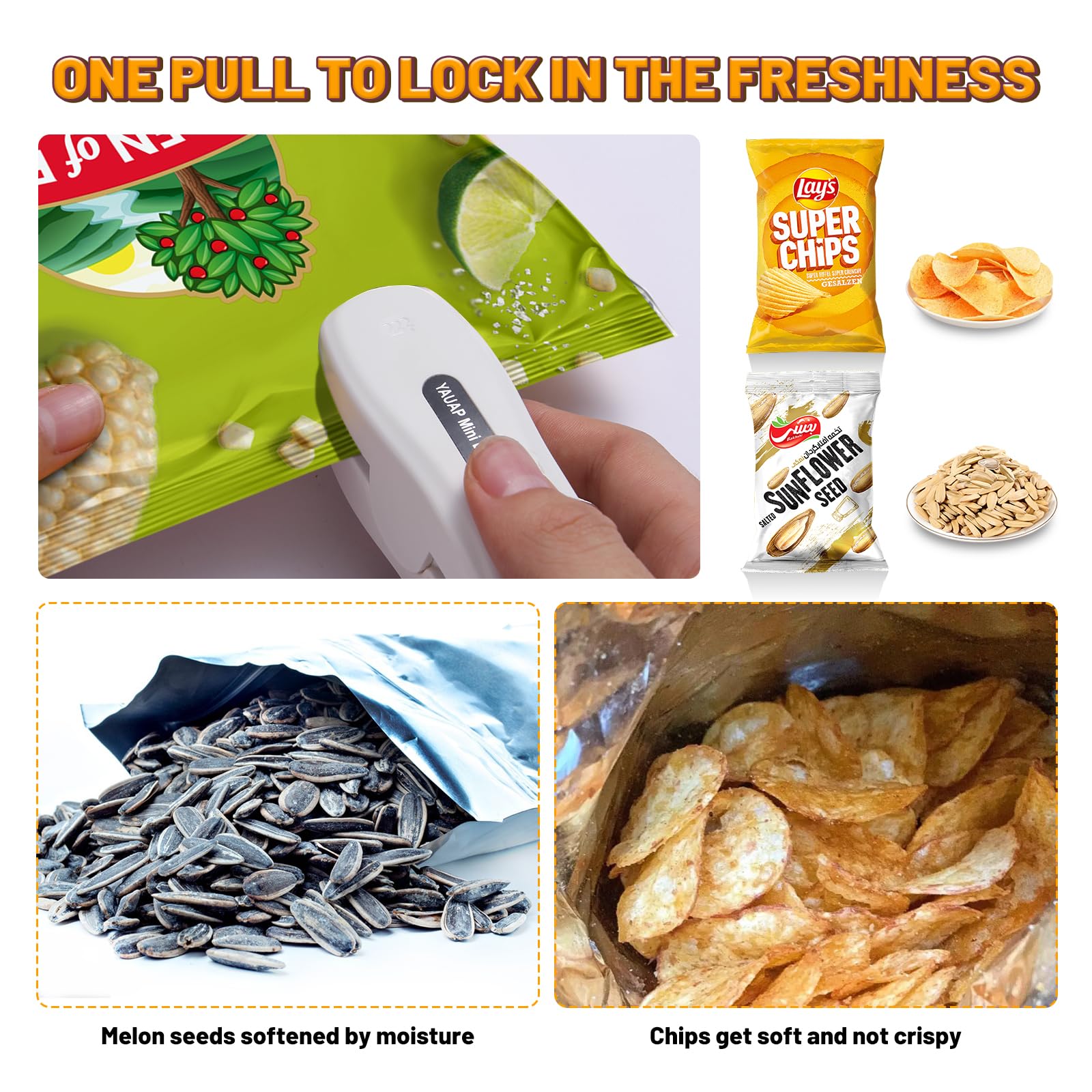 YAUAP Mini Bag Sealer, USB Rechargeable Portable Handheld 2-in-1 Chip Bag Sealer and Cutter, Bag Sealer Heat Seal for Plastic Bags Snack Bags and Food Storage Freshness (White)