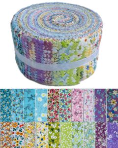 jelly roll fabric 100% cotton quilting fabric, 40 pre-cut strips (2.5 x 44 inch) for quilting and sewing - 20 assorted floral prints -flowering season