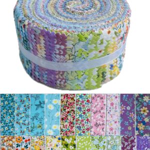 Jelly Roll Fabric 100% Cotton Quilting Fabric, 40 Pre-Cut Strips (2.5 x 44 Inch) for Quilting and Sewing - 20 Assorted Floral Prints -Flowering Season