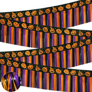 halloween parade floats foil fringe, each 10 ft x 15'' orange purple black pumpkin tinsel streamers garland banner table skirts for halloween trailer car graduation homecoming party (4 pack)