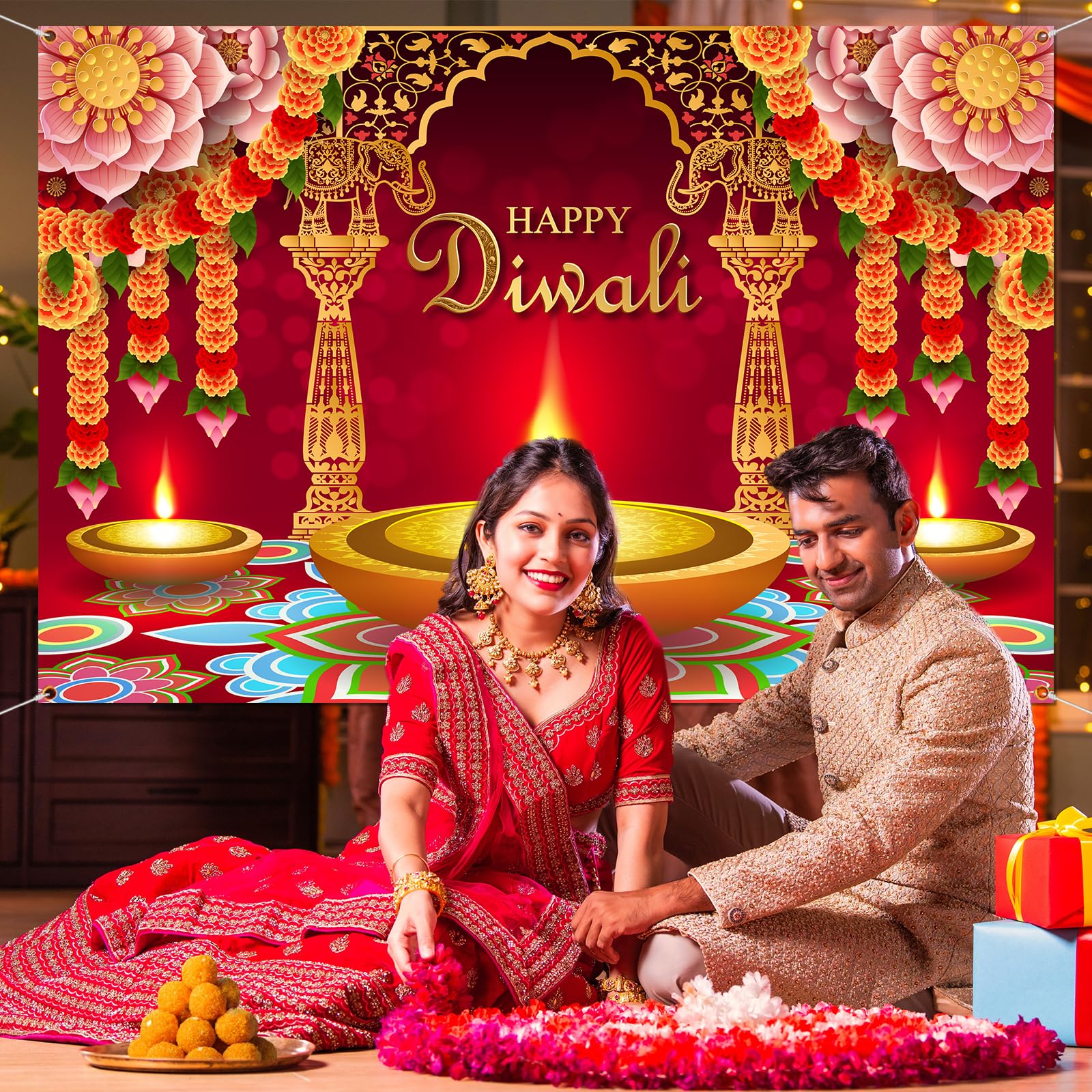 Happy Diwali Backdrop Happy Diwali Banner Diwali Decorations for Home Diwali Banner Backdrop Festival of Lights Banner Deepavali Decorations Diwali Photo Booth Props Diwali Decorations