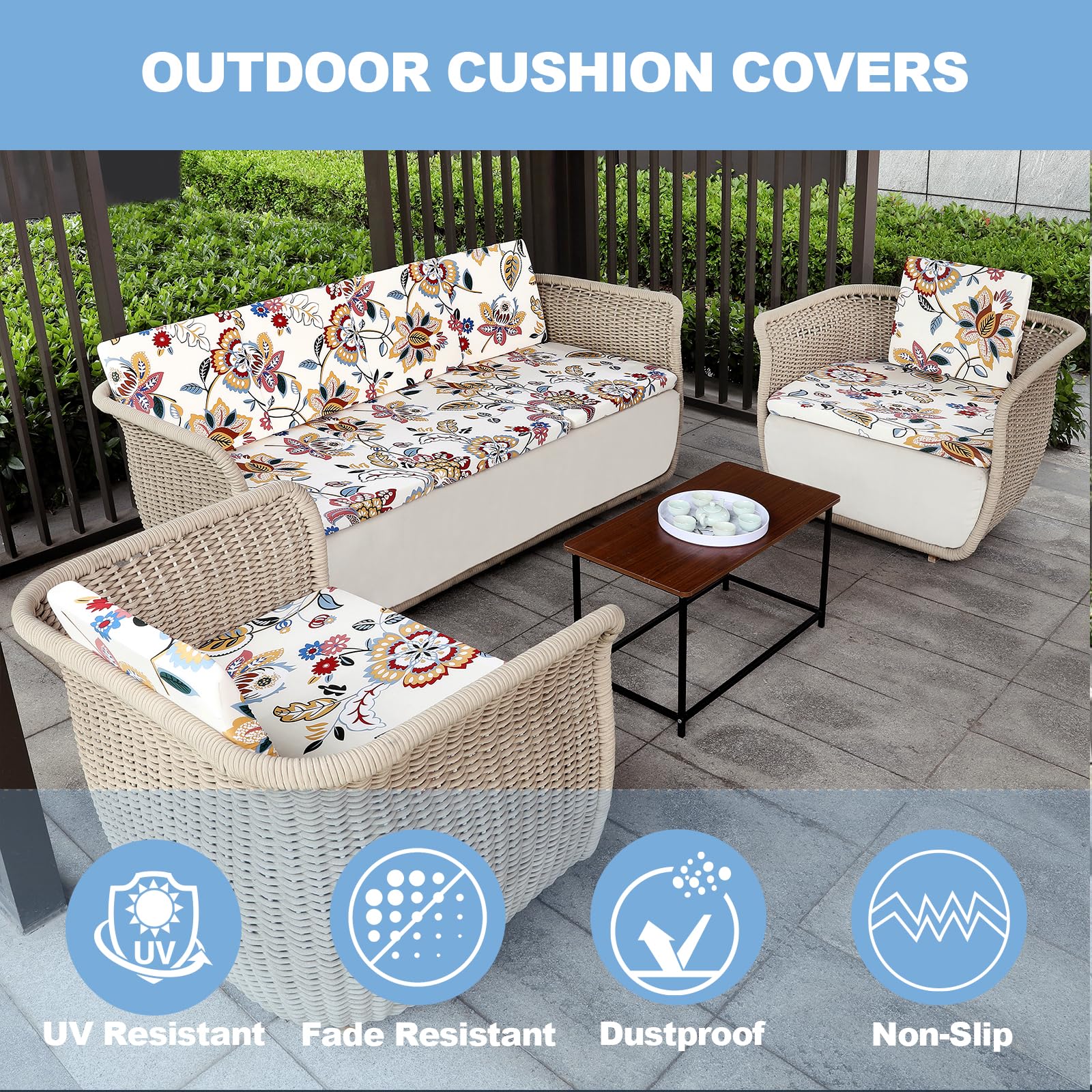 NILUOH 12 Pcs Patio Cushion Covers Stretch Outdoor Sofa Couch Cushion Covers, Waterproof Replacement Patio Cushion Covers for Outdoor Chair Furniture Protector, Covers Only, 20-27 Inch