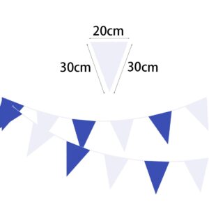 40 Meters 131ft Blue and White Outdoor Waterproof PE Plastic Party Banner Decorations, Triangular Flags Pennant Bunting for Birthday Graduation