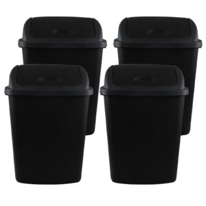 EudokkyNA 4 Pack 18.5 Gallons Large Garbage Bin with Lid, Black Swing Top Trash Can