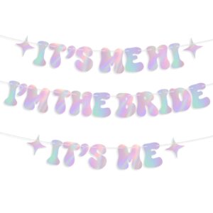 bride banner for bachelorette party, "it's me hi, i'm the bride, it's me" gradual change color bachelorette banner shiny adjustable cardboard bachelorette party decorations