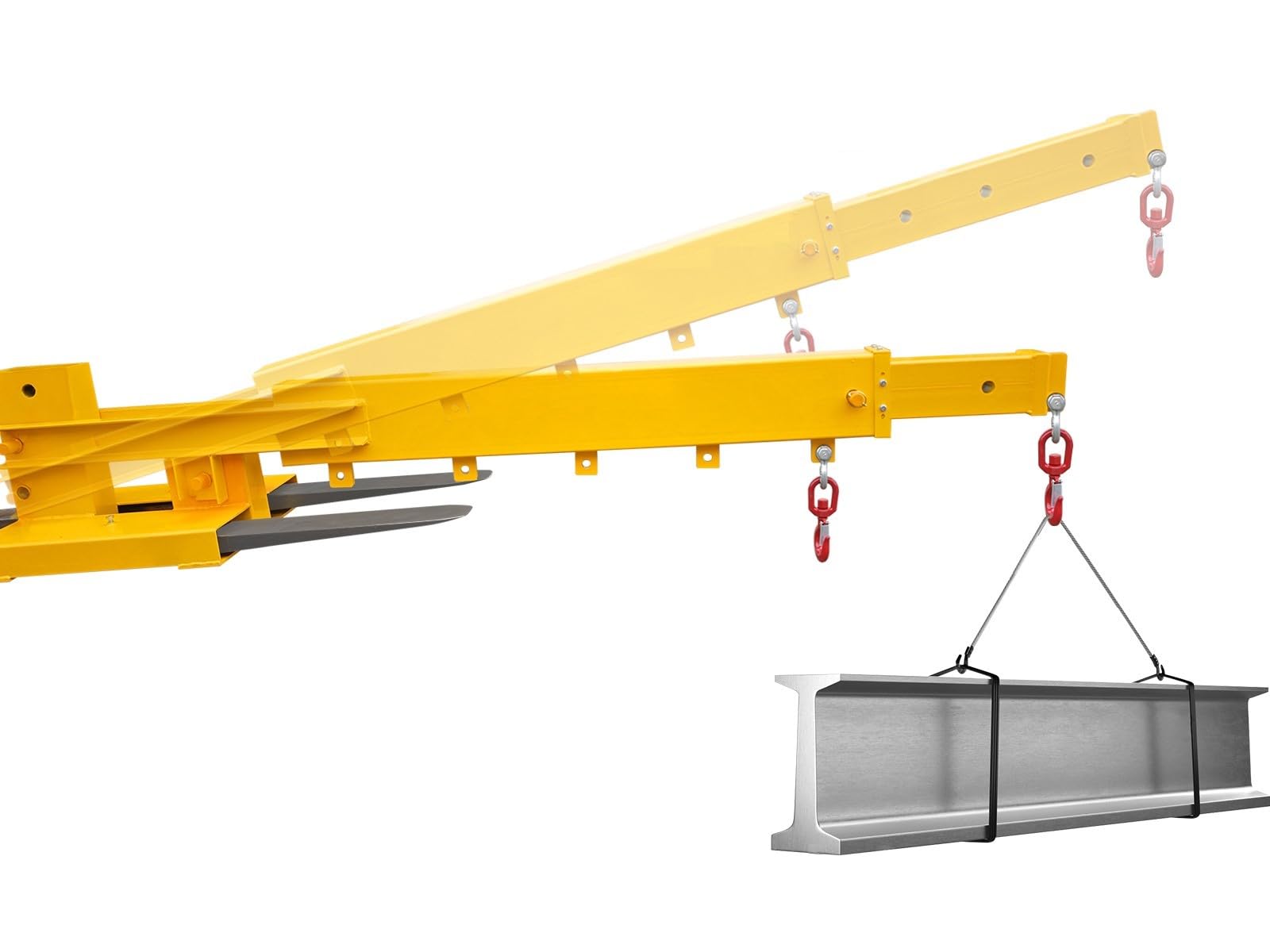 TROPOW Fork Mounted Adjustable Hoist Jib Boom Crane, Adjustable Telescopic Forklift Jib Boom Crane with Two 3 Tons Swivel Hooks, 6000 LBS Lift Capacity Forklift Crane for Warehouse or Factories