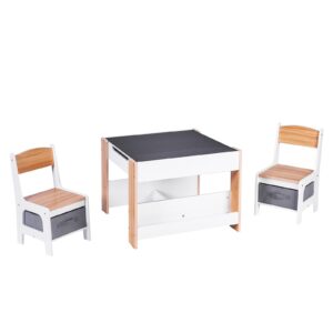 glaf kids table and chair set 3 in 1 wooden activity table with storage drawer for toddlers arts crafts drawing reading detachable tabletop for boys and girls home nursery playroom, white