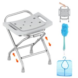 ugarden height adjustable folding shower chair seat, stainless steel shower chair for inside shower w/crossbar, 400lb portable travel shower stool, safety anti-slip bath chair for seniors, adults,gray