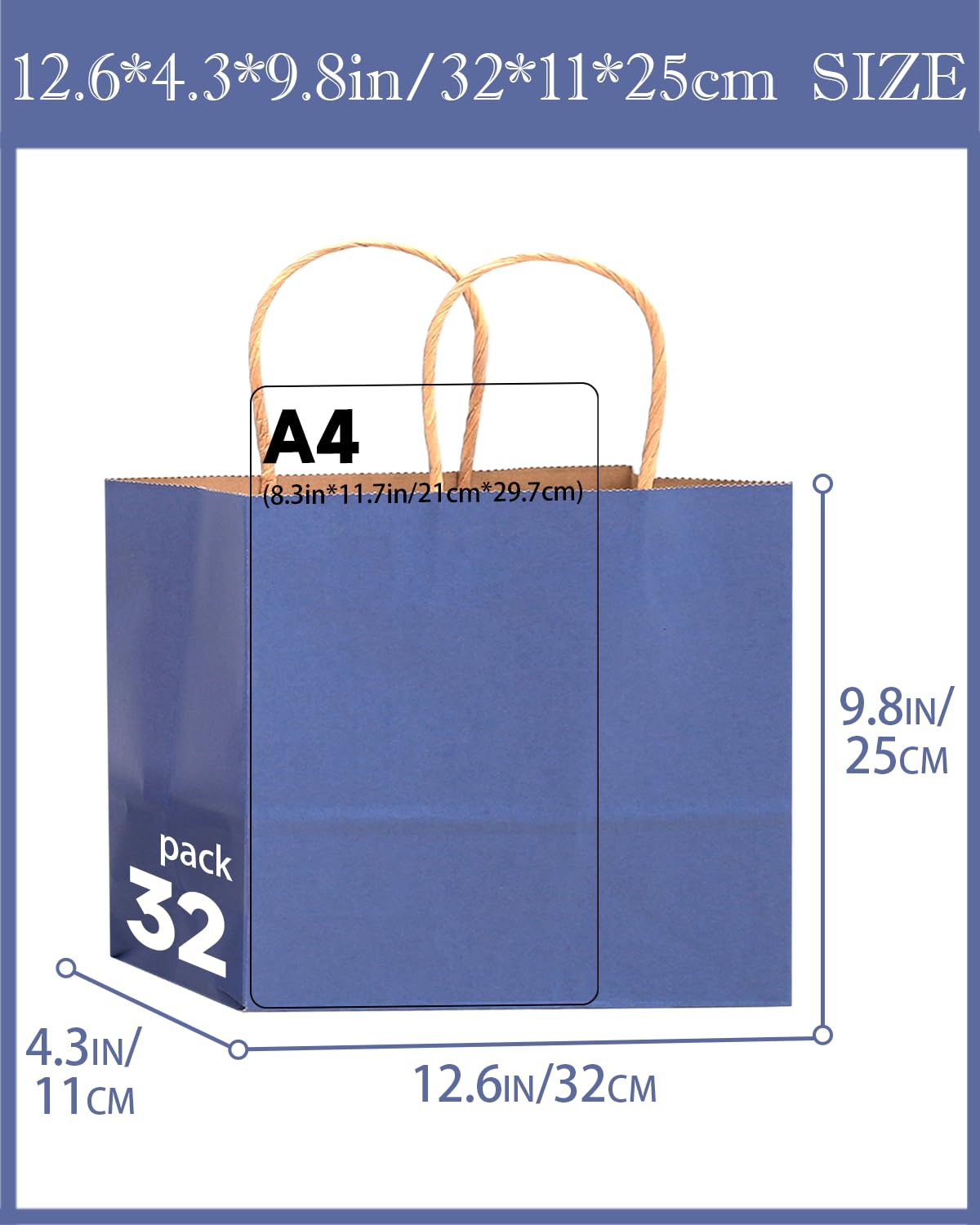 qiqee 13"x4.5"x10" Large Gift Bag with Handles Bulk 32PCS Gift Paper Bags 16 Different Senior Color Bags Multiple Uses (Wide Large)