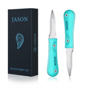 jason non-slip oyster shucking knife - 2 pcs stainless steel oyster shucker updated clam knife with gift box, seafood opener tools kit