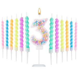 birthday numbers candles, macaron number candles 0-9 sweet numeral topper with plastic holder girl birthday cakes decoration for wedding party anniversary decoration (number 3)