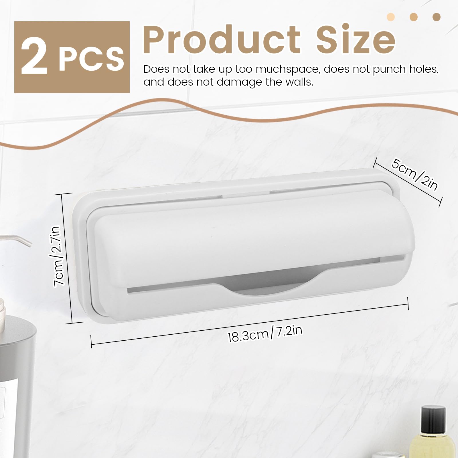 2 PCS Wall Mount Trash Bag Dispenser Roll Holder, Kitchen Garbage Bag Storage Box Roll Holder, Plastic Bag Holder Organizer Under Sink (Grey)