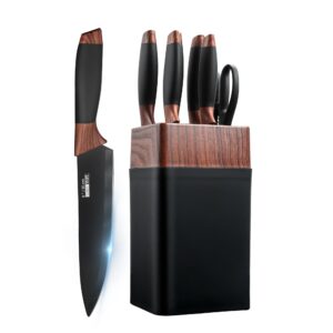 aufranc® kitchen knife set, 7pcs knife set with block, stainless steel knife block set, dishwasher safe, black