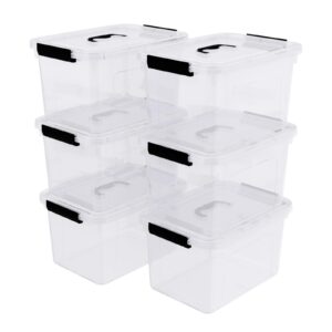 neadas 12 quarts clear latch storage bins with lid, clear plastic storage latching box with handle, 6 packs