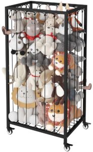 ardier stuffed animal storage organizer with wheels, stuffed animal zoo shelf with elastic rope for nursery, play room, bedroom, kids plush toy holder for boys and girls, black.