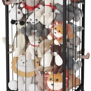 Ardier Stuffed Animal Storage Organizer with Wheels, Stuffed Animal Zoo Shelf with Elastic Rope for Nursery, Play Room, Bedroom, Kids Plush Toy Holder for Boys and Girls, Black.