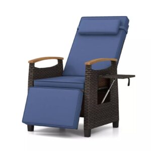 vcjta elegant patio reclining chair set with adjustable back and footrest, wicker design, includes convenient flip side table