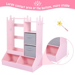 GarveeHome Girls' Dress Up Storage with Light & Mirror, Kids Armoire with Clothing Rack and Storage Bin, Pink