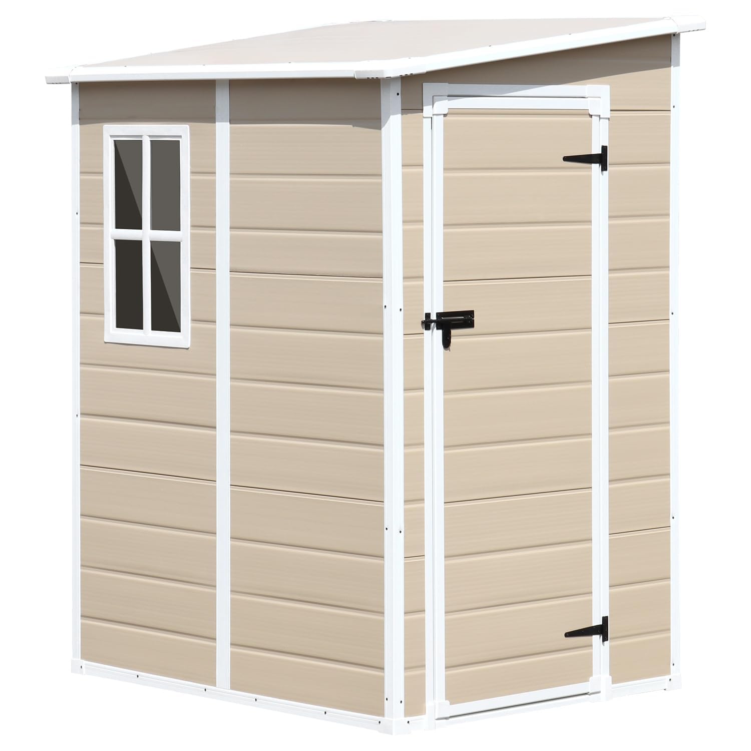 Outdoor Storage Shed 5x4 FT, Resin Outside Sheds Storage with Floor, Window & Lockable Door Included, Tiny Tool House for Garden Backyard Patio Lawn Garage, Small Wood Like Plastic Shed Kit for Bike