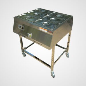 Acero Pro 6 Container Outdoor Steam Table Food Warmer Cart - Bain Marie - 6 Standard 1/3 Pans (12" x 6" x 4") - 30 Quarts Total - Stainless Steel - Propane Powered - Portable for Catering & Events