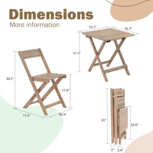 SUNSITT Patio Furniture Set 3 Piece Acacia Wood Bistro Table and Chairs Set of 2 Outdoor Bistro Patio Set Folding Patio Chairs and Square Table for Balcony, Porch, Garden