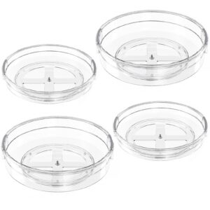 LAMU 4 Pack Lazy Susan Organizer Turntable for Cabinet, 10.6in 12in Rotating Organizer for Pantry, Kitchen, Fridge, Countertop, Bathroom, Spice Organization, Makeup Organizer, Clear