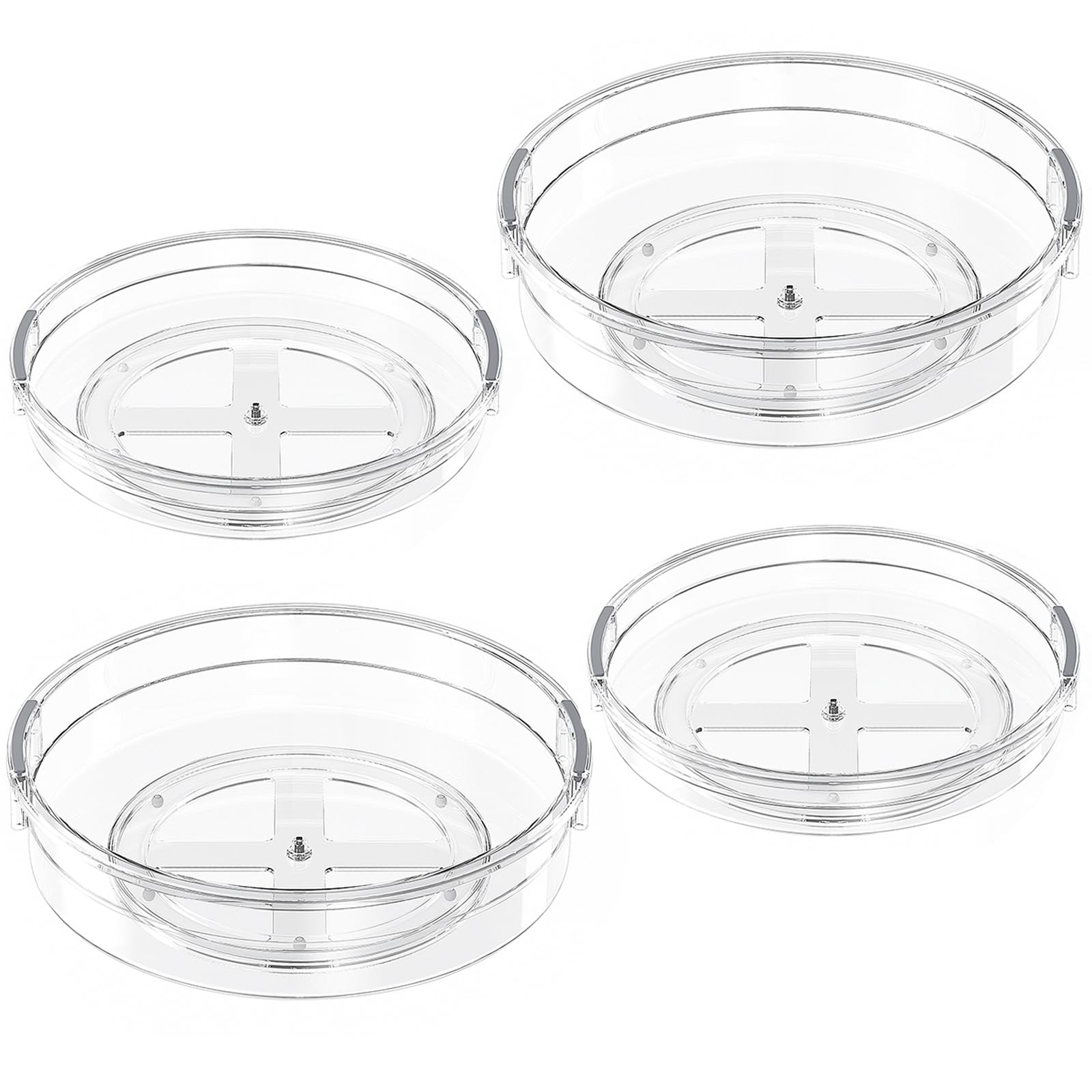 LAMU 4 Pack Lazy Susan Organizer Turntable for Cabinet, 10.6in 12in Rotating Organizer for Pantry, Kitchen, Fridge, Countertop, Bathroom, Spice Organization, Makeup Organizer, Clear