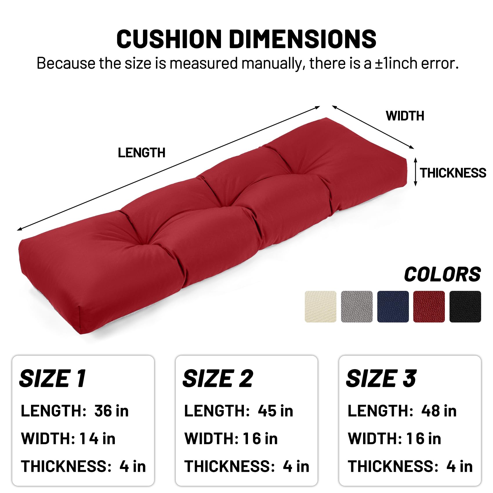 BayHomes Bench Cushion for Outdoor Indoor Furniture,Waterproof Window seat Cushions Indoor with Non-Slip Bottom,Tufted Design Patio Bench Cushion,Piano Bench Cushion