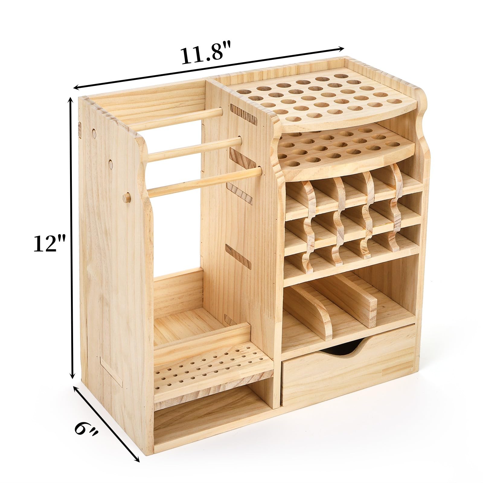 Mezchi Wooden Screwdriver Organizer Holder, 50 Slots Workbench Organizer with Drawer, Small Tool Organizer Storage, No Assembly Required Paint Brush Holder, Hobby Organizer for Paint Brushes, Tools