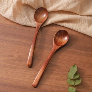 6 PCS Wooden Spoons for Eating 7 Inch Small Wood Teaspoons Perfect for Coffee Honey Tea Wooden Serving Table Spoons Set Serving Spoons for Soup Desserts & Cereal