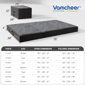 Tri Folding Mattress Twin Size - 4 Inch Foldable Mattress for Travel/RV/Camping/Road Trip/Guest Room/Yoga, Tri-fold Memory Foam Mattress with Washable Cover, Handle & Non-Slip Bottom, 75"x38"x4"