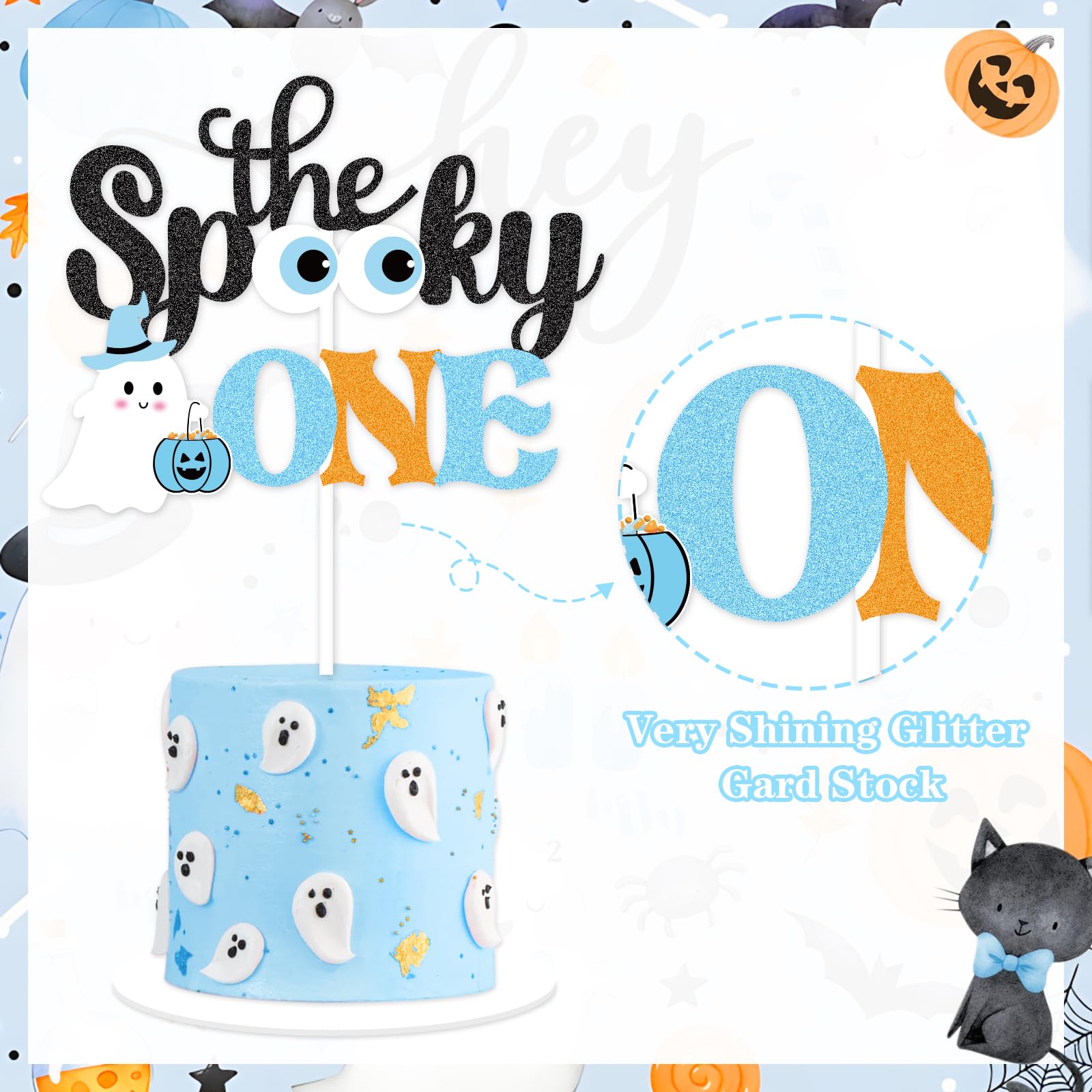 Blue Halloween First Birthday Decor, Boys Halloween Spooky One Banner Blue Cute Ghost Cake Topper Balloons for Halloween Theme 1st Birthday Party The Spooky One Little Boo Happy Boo Day Party Supplies