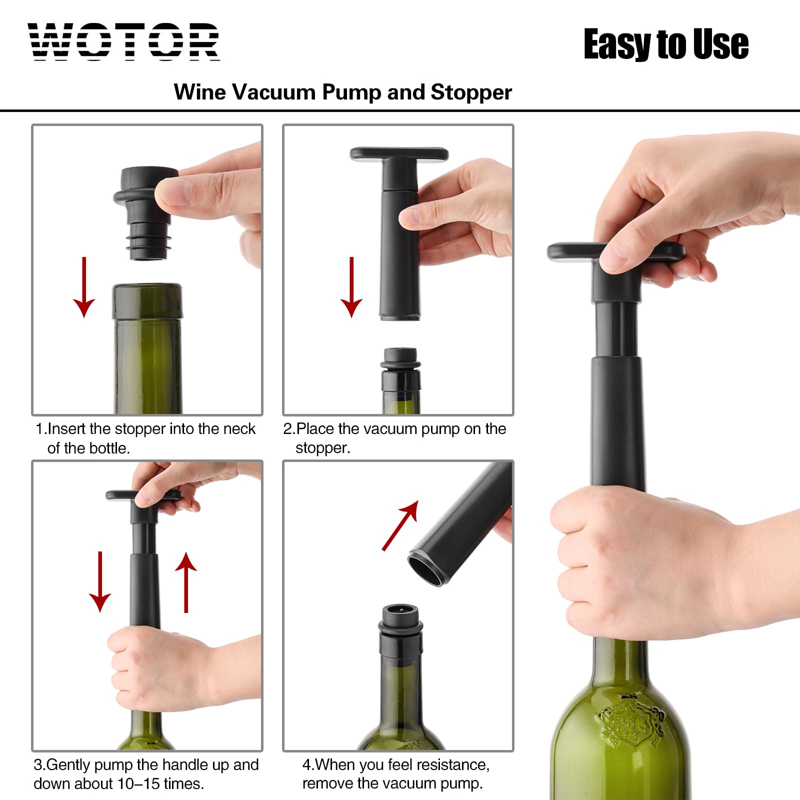 WOTOR Wine Saver Vacuum Pump with 20 Stoppers, Wine Stopper, Wine Preserver, Reusable Bottle Sealer Keeps Wine Fresh