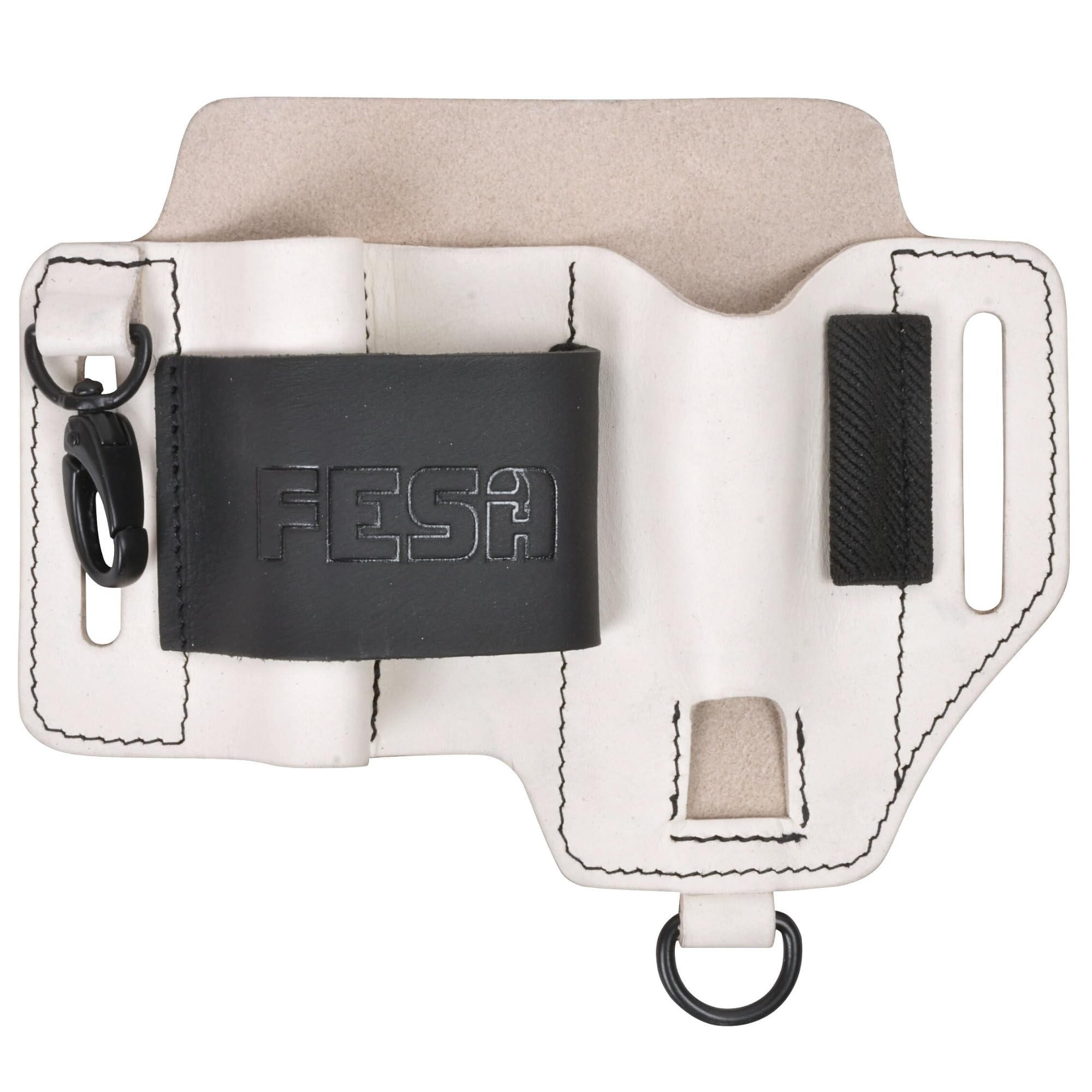 FESA EDC Leather Multitool Sheath - Top Grain Leather EDC Pouch Organizer for Flashlight, Tactical Knife Multitool & Pen - with Keyring Clip - Work & Everyday Use Utility Belt Pouch for Men (White)