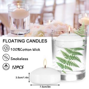 12 Floating Candles, Smoke-Free and odorless, Burning continuously for 8-10 Hours, White, 3-inch Floating Candles, Suitable for Valentine's Day, Weddings, Holidays, Home Decoration