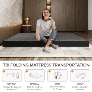 Tri Folding Mattress Twin Size - 4 Inch Foldable Mattress for Travel/RV/Camping/Road Trip/Guest Room/Yoga, Tri-fold Memory Foam Mattress with Washable Cover, Handle & Non-Slip Bottom, 75"x38"x4"