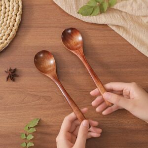 6 PCS Wooden Spoons for Eating 7 Inch Small Wood Teaspoons Perfect for Coffee Honey Tea Wooden Serving Table Spoons Set Serving Spoons for Soup Desserts & Cereal