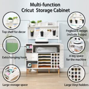 Cooday Craft Organization and Storage Cabinet Compatible with Cricut Machines, Craft Table with Storage for Adults, Crafting Desk with Power Outlet,Pegboard, Vinyl Holders