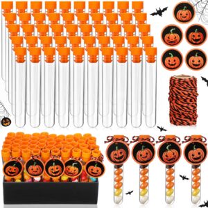 photect 50 set halloween test tubes 100 x 16 mm clear plastic tubes with caps 10 ml candy tubes for candy storage, scientific experiments, halloween party favors