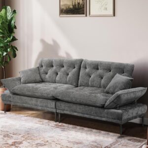 Oprisen Oversized Futon Sofa Bed, Modern Sleeper Couch w/Adjustable Armrests Futon Sleeper Couch Loveseat for Living Room Office Apartment Small Space (Gray)